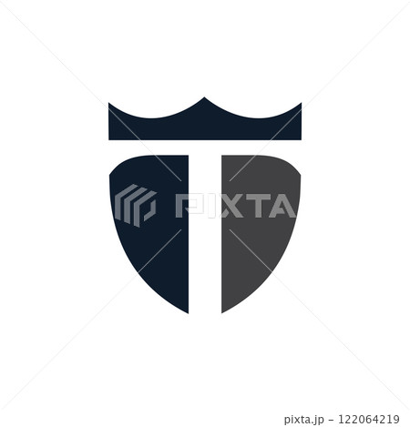 stylized letter T with shield logo iconのイラスト素材 [122064219] - PIXTA