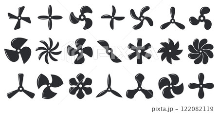 Boat propeller icons. Aircraft turbine rotor,...のイラスト素材 [122082119] - PIXTA