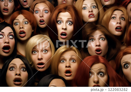 Many faces of shocked young women in a female...のイラスト素材 [122083282] - PIXTA