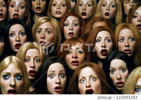 Many faces of shocked young women in a female...のイラスト素材 [122083283] - PIXTA