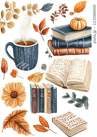 Watercolor illustration set of items, books,...のイラスト素材 [122086600] - PIXTA