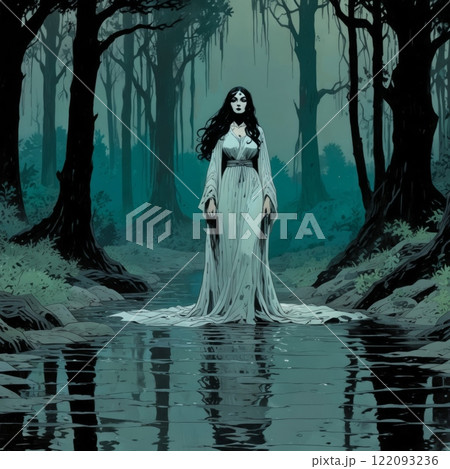Ghost bride wanders through a haunted forest,...のイラスト素材 [122093236] - PIXTA