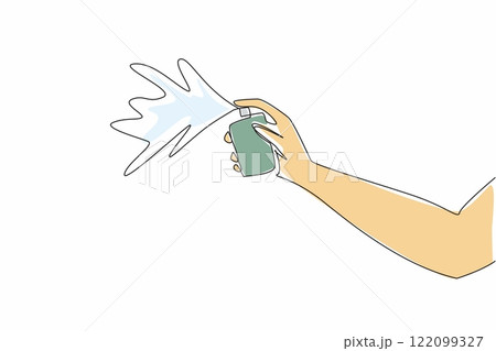 Single continuous line drawing hand spraying...のイラスト素材 [122099327] - PIXTA