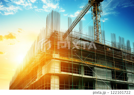 Sunset Over Construction Site with Crane and...のイラスト素材 [122101722] - PIXTA