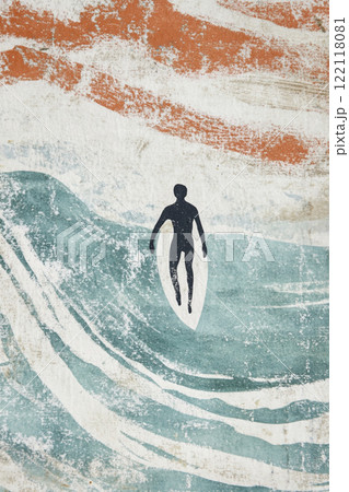 Surfer riding a big wave in abstract paintingのイラスト素材 [122118081] - PIXTA