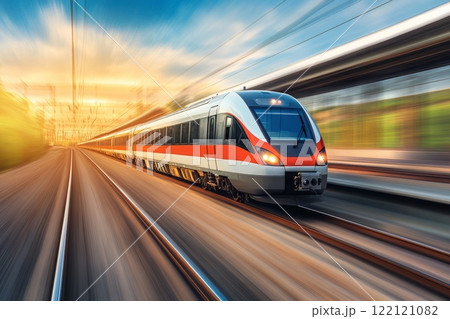 a high-speed driverless train glides through a...のイラスト素材 [122121082 ...