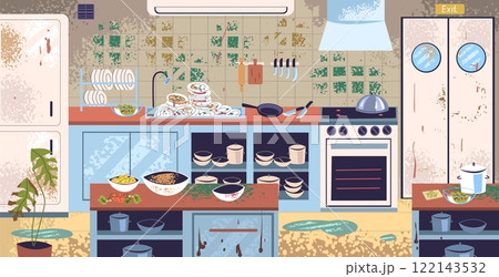 Messy kitchen. Mess in commercial restaurant or...のイラスト素材 [122143532 ...
