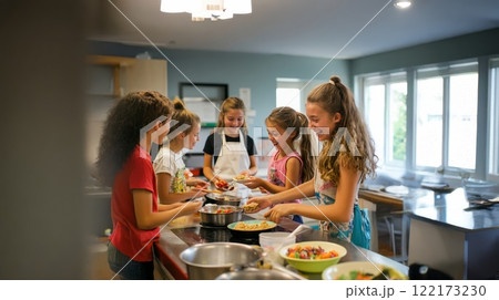 Children Enjoy Cooking and Learning Together in...のイラスト素材 [122173230 ...