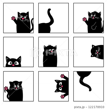 Happy Cute cat. Good mood. Kawaii black cat.のイラスト素材 [122178910] - PIXTA