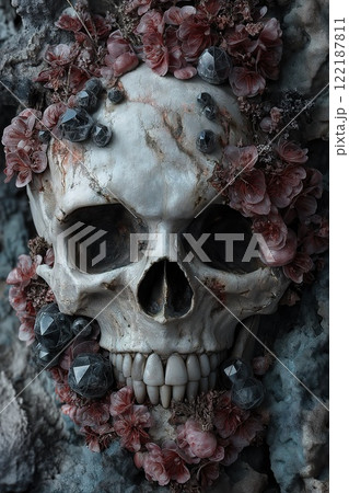 Skull with a lot of precious stones. Close-up.のイラスト素材 [122187811] - PIXTA