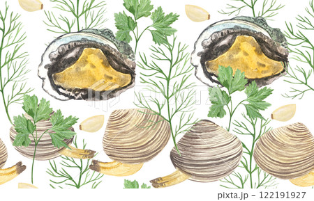 Abalone, clams with dill, parsley and garlic...のイラスト素材 [122191927] - PIXTA