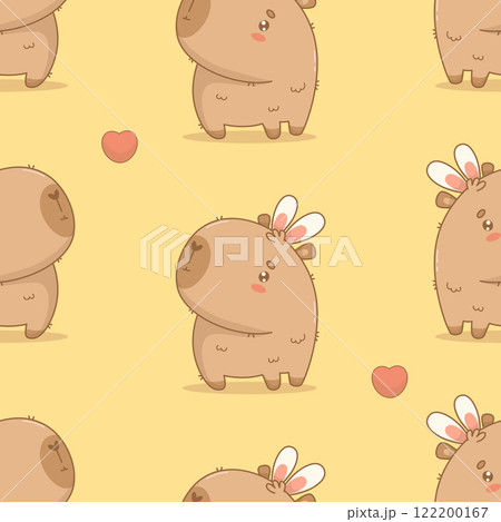 Seamless pattern. Cute calm Easter Capybara...のイラスト素材 [122200167] - PIXTA