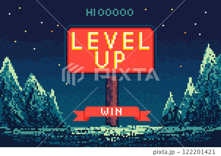 Cartoon Color Pixelated 8 Bit Level Up Screen...のイラスト素材 [122201421] - PIXTA