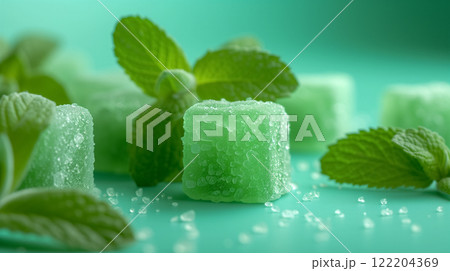 Sugared mint candies with fresh leaves.のイラスト素材 [122204369] - PIXTA