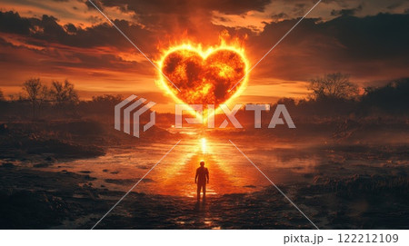 Ember heart shape illuminates a tranquil...のイラスト素材 [122212109] - PIXTA