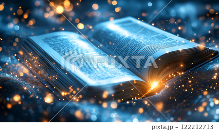 open book with glowing pages surrounded by...のイラスト素材 [122212713] - PIXTA