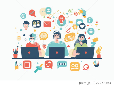 A team of three customer service...のイラスト素材 [122238563] - PIXTA