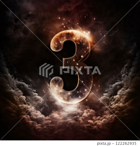 Number three in the sky with stars and nebula....のイラスト素材 [122262935 ...