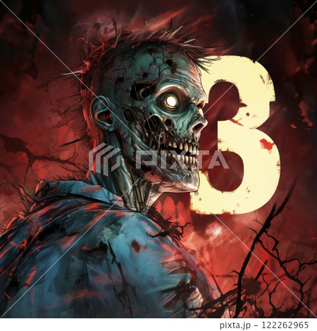 Zombie with number 3. Horror background. 3D...のイラスト素材 [122262965] - PIXTA