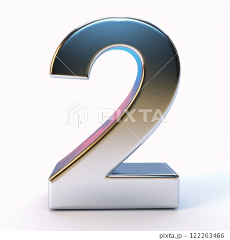 Metal number 2 on a white background. 3d render...のイラスト素材 [122263466 ...