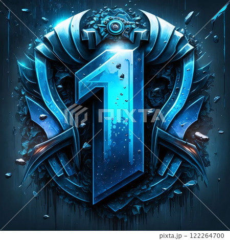 Number 1 in blue metal on a dark background. 3d...のイラスト素材 [122264700 ...