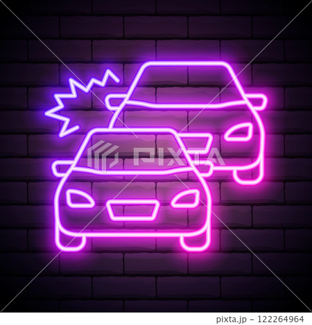 Glowing neon line Car accident icon isolated on...のイラスト素材 [122264964 ...