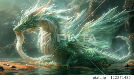 Mythical creatures. emerald dragon with scales...のイラスト素材 [122271486] - PIXTA