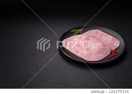Ham, spam with salt, spices and herbs cut into...の写真素材 [122275314] - PIXTA