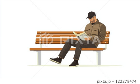 Man Reading a Book in Park Cinematic contrast...のイラスト素材 [122278474] - PIXTA
