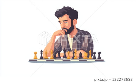 Man Playing Chess Cinematic contrast modern...のイラスト素材 [122278658] - PIXTA