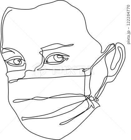 One continuous line drawing medical face mask....のイラスト素材 [122284770 ...