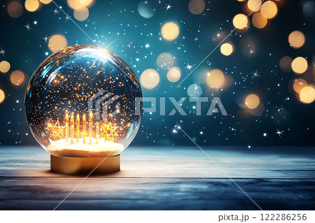 A snow globe featuring a blend of Hanukkah and...のイラスト素材 [122286256 ...