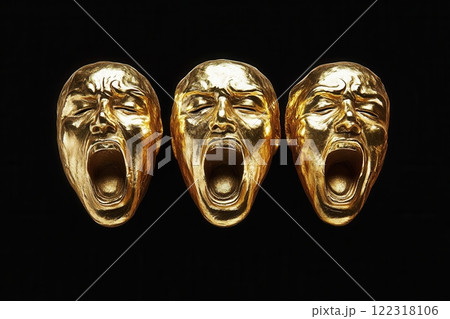 Three golden screaming heads ornaments...のイラスト素材 [122318106] - PIXTA