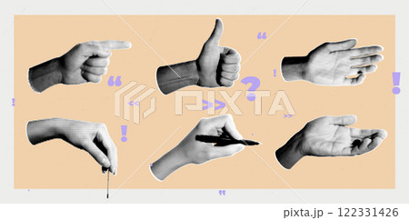Set of halftone images of hands. Pop art retro...のイラスト素材 [122331426] - PIXTA