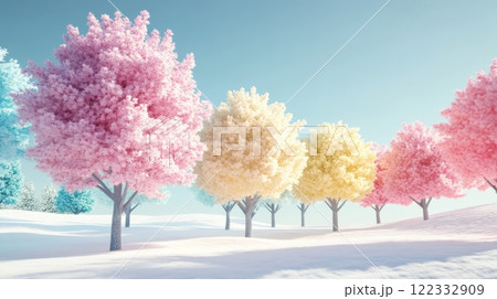 Simple 3D scene with pastel-colored treesのイラスト素材 [122332909] - PIXTA