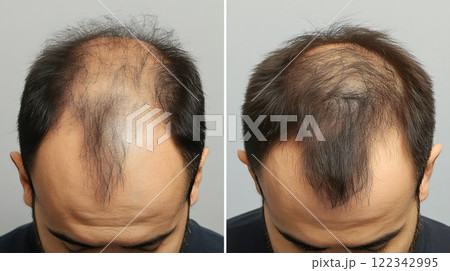 Man showing hair regeneration treatment before...のイラスト素材 [122342995 ...
