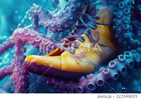 A yellow shoe is on top of an octopusのイラスト素材 [122349035] - PIXTA