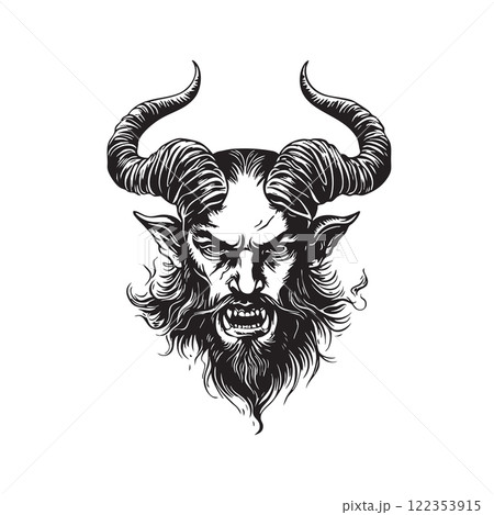 Menacing demon head vector illustration with...のイラスト素材 [122353915] - PIXTA