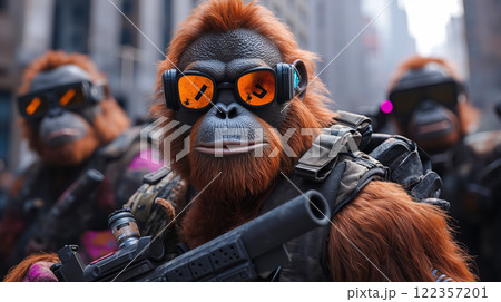 A group of orangutans dressed in costumes and...のイラスト素材 [122357201] - PIXTA