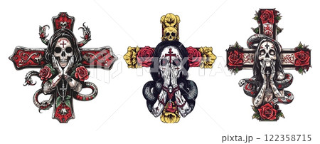 Chicano cross color ink sketch vector set....のイラスト素材 [122358715] - PIXTA