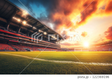 Sunset Over Soccer Field with Goalpost and...のイラスト素材 [122369196] - PIXTA