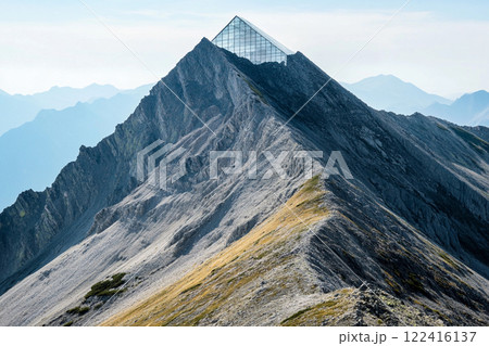 Unique glass structure perched on a rocky cliff...のイラスト素材 [122416137 ...