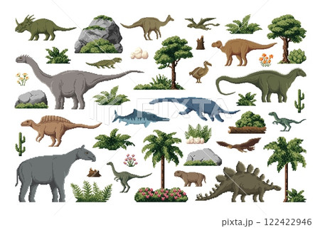 Prehistoric 8 bit pixel art dinosaurs for game...のイラスト素材 [122422946 ...