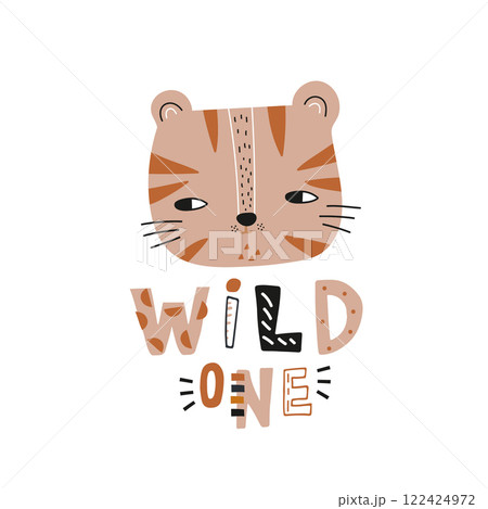 Cute cartoon tiger. Childish Wild one print for...のイラスト素材 [122424972 ...