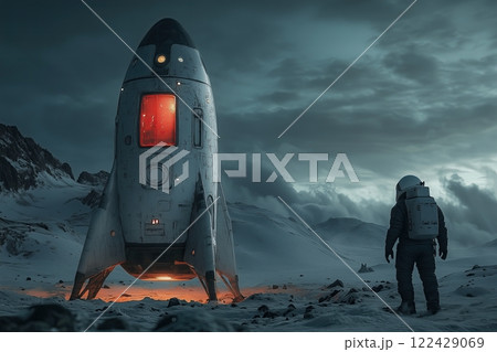 60s style silver rocket with four rectangular...のイラスト素材 [122429069] - PIXTA