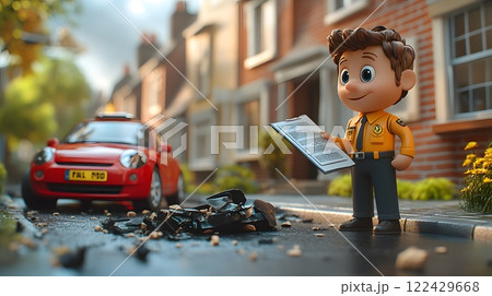 Cartoon 3D animated scene of an insurance agent...のイラスト素材 [122429668 ...
