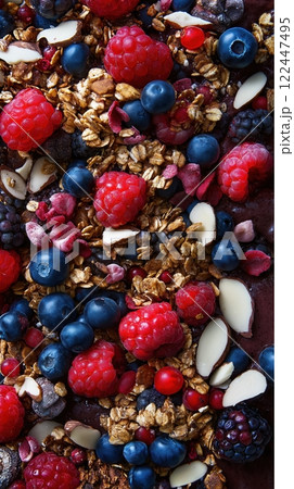 Colorful granola flatlay with fresh berries,...のイラスト素材 [122447495] - PIXTA