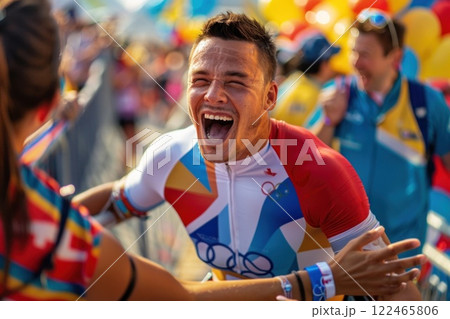 Ecstatic male athlete celebrating his victory...のイラスト素材 [122465806] - PIXTA