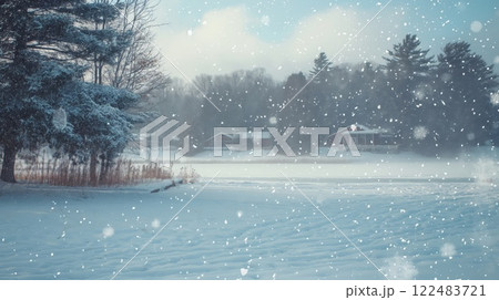 Peaceful snow-covered landscape with gently...のイラスト素材 [122483721] - PIXTA