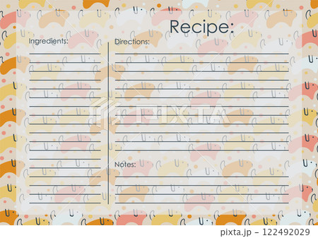 Recipe card template. Cute doodle cooking list....のイラスト素材 [122492029 ...